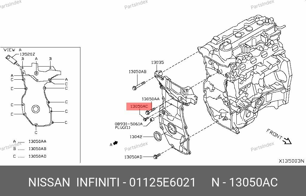 Бoлт с гайкой и шайбой, NISSAN 01125E6021