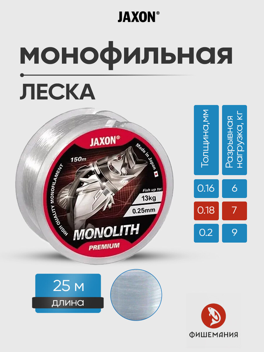 Леска рыболовная Jaxon Monolith premium 0.18 25m