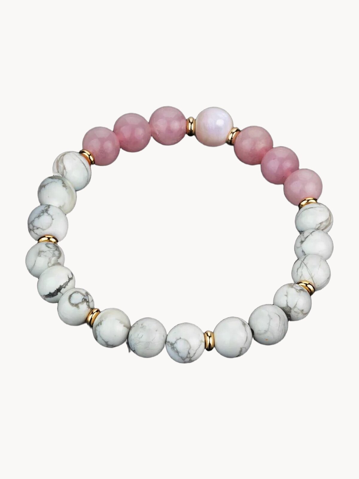 Эластичный браслет, кварц розовый, кахолонг, лунный камень