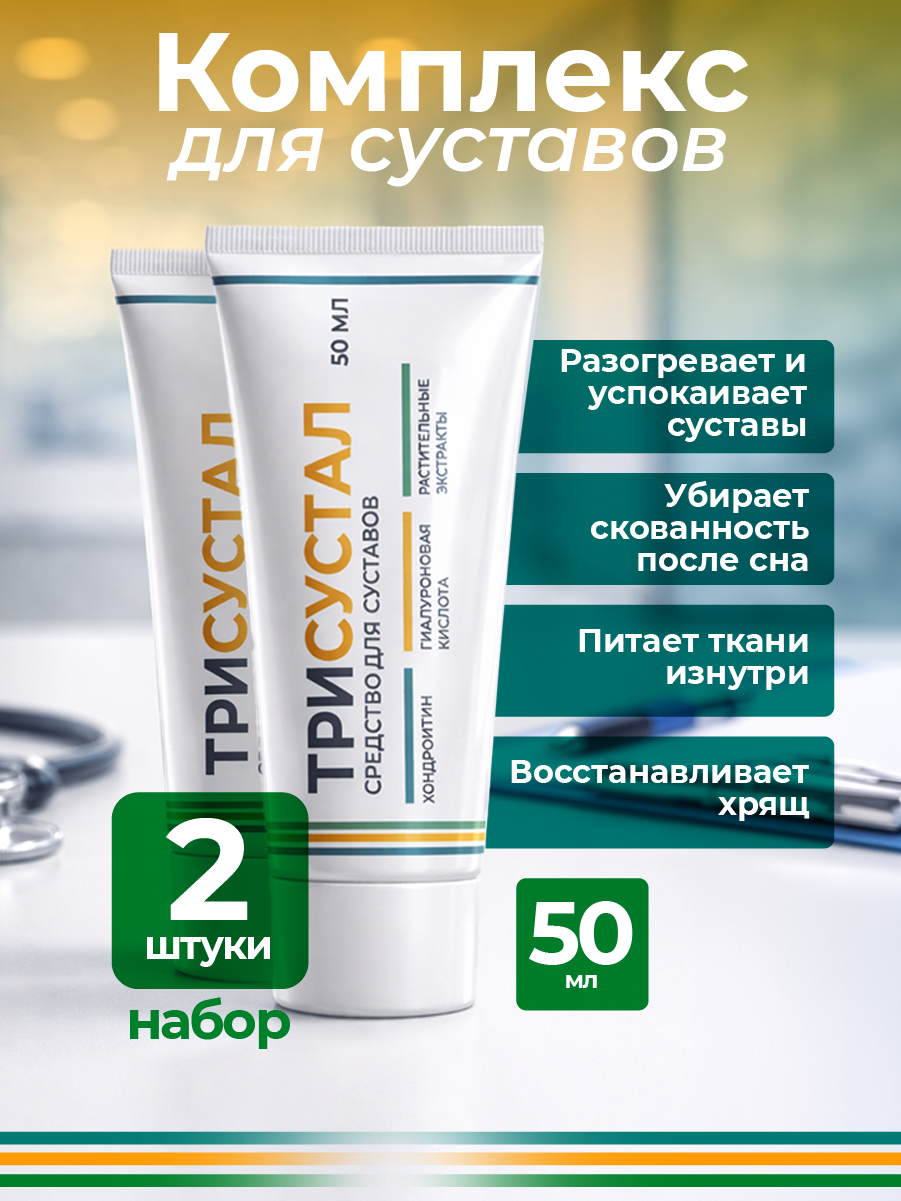 Крем для суставов Три Сустал, хондропротектор от боли, натуральный состав, 50 мл