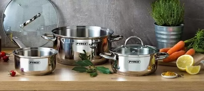 Набор кухонной посуды PYREX MASTER, 7 предметов, нержавеющая сталь, стекло — фото 1