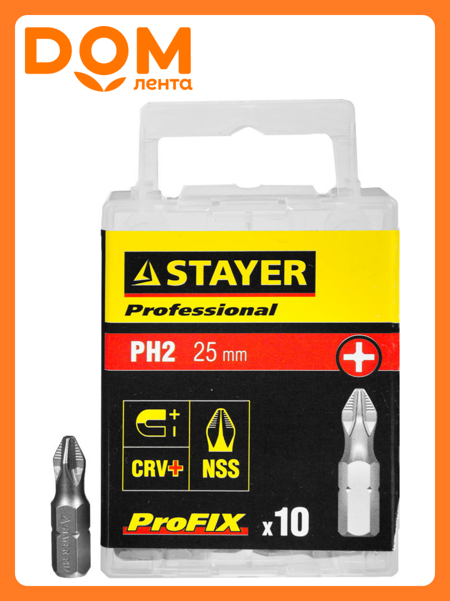 Биты PROFESSIONAL ProFix Phillips (10 шт; 25 мм; PH2; 1/4") STAYER 26201-2-25-10_z01