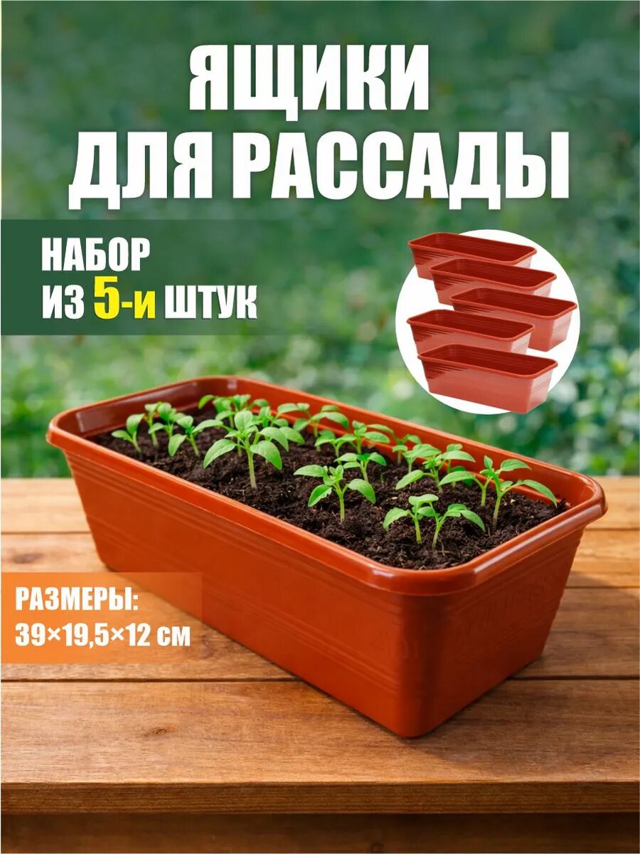 Комплект из 5-ти ящиков для рассады для подоконника пластиковый 390*195*120