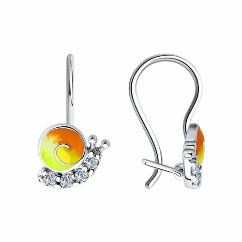 Серьги, серебро, 925 проба, родирование, эмаль, фианит