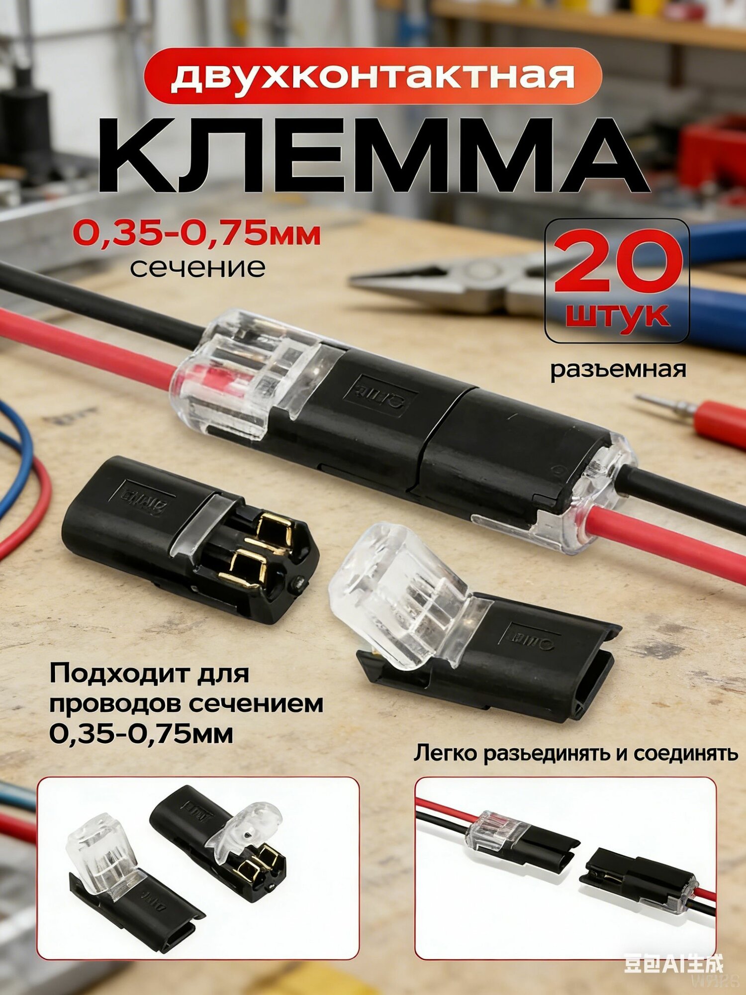 UNIVERSAL быстрые клеммы для проводов разъемные без пайки и зачистки 0,35-0,75 мм для светодиодных лент и электрооборудования