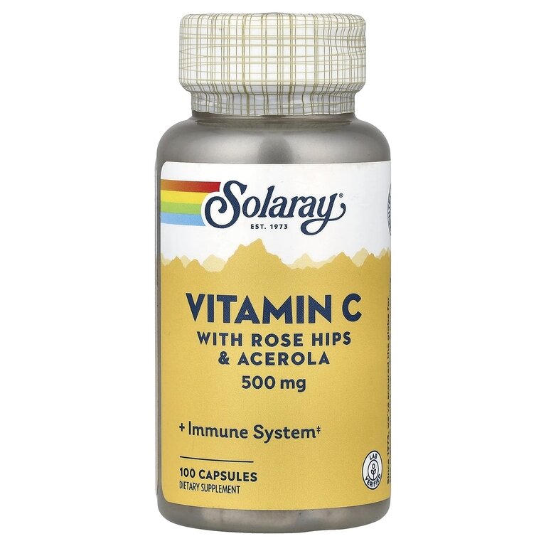 Vitamin C 500 mg TR with Rose Hips & Acerola (Витамин C 500 мг) 100 вег капсул (Solaray)_