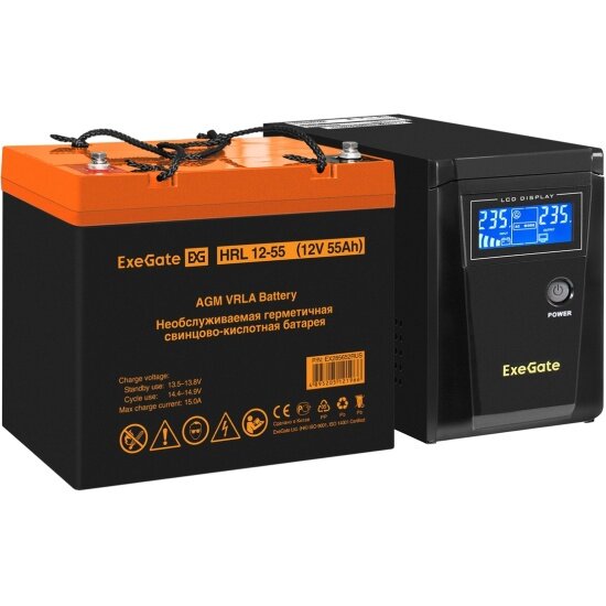 Комплект ИБП Exegate SineTower SZ-600. LCD. AVR.1SH + Батарея 55Aч, 1 шт. 600VA/360W, EX296774RUS