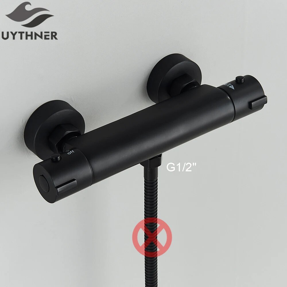 Термостатический душевой набор черный/хром медный настенный смеситель для душа в ванной комнате с термостатом ручка форсунка аксессуары для ванной комнаты — только черный F смеситель
