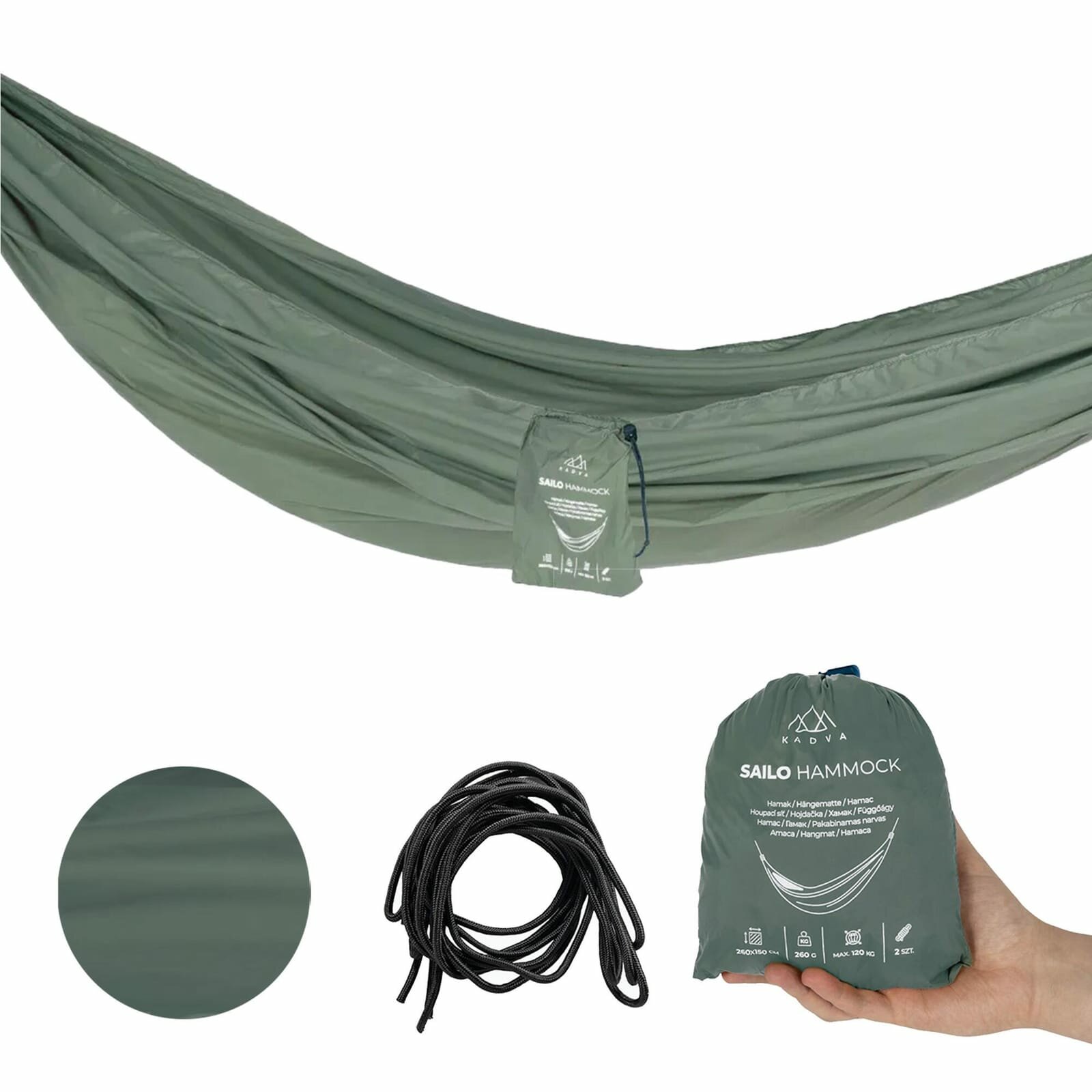 DECATHLON гамак KADVA Sailo Hammock, зеленый, 260x150 см, нагрузка 120 кг