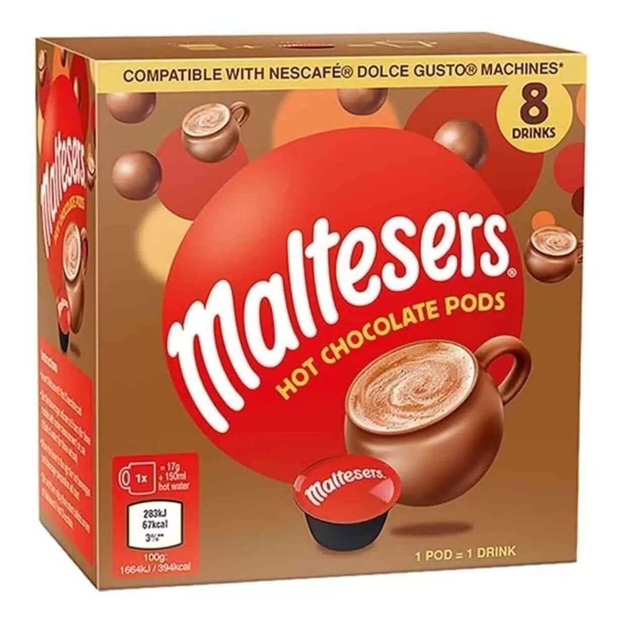 Горячий шоколад Maltesers Мальтизерс капсулы Dolce Gusto 8 капсул 120гр, Великобритания