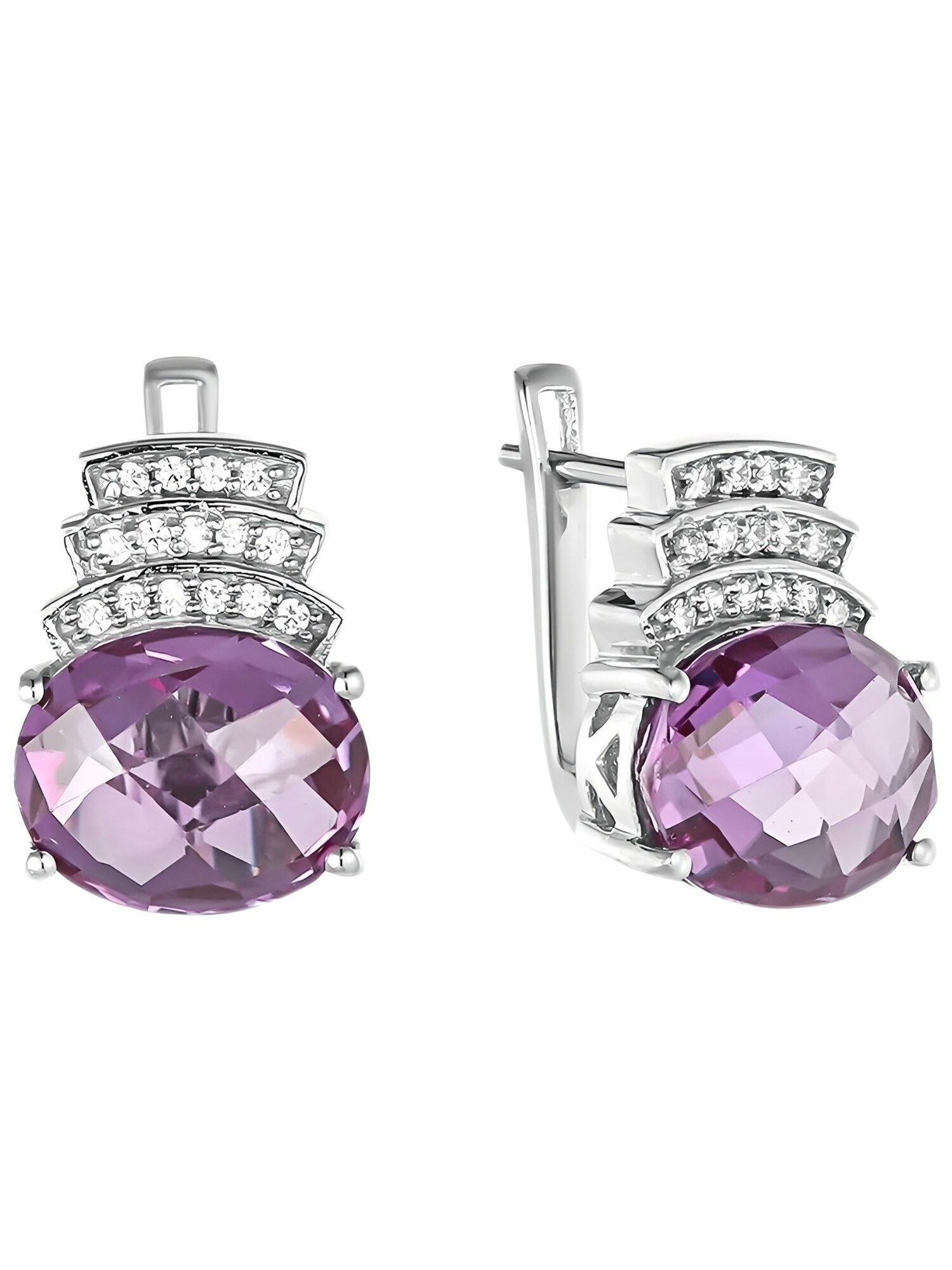 Серьги, серебро, 925 проба, родирование, александрит синтетический, фианит