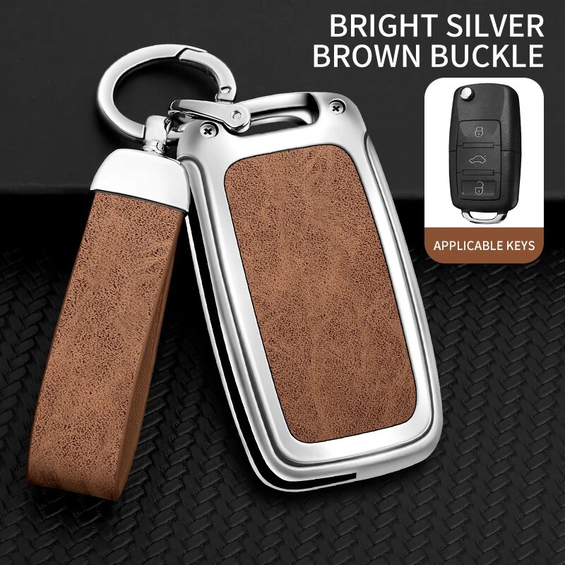 Кожаный Чехол Для Ключей Volkswagen VW Polo Golf Passat Tiguan Beetle Caddy T5 SLIVER SHELL BROWN