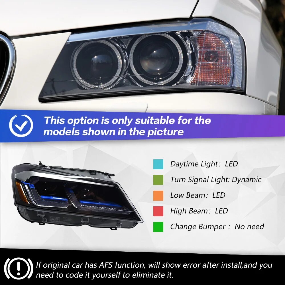 Фаркоп AKD для BMW X3 F25 Фара LED 2010-2013 Фары X3 Дневной ходовой огонь Сигнал поворота Дальний свет Ангельские глаза Проекторная линза