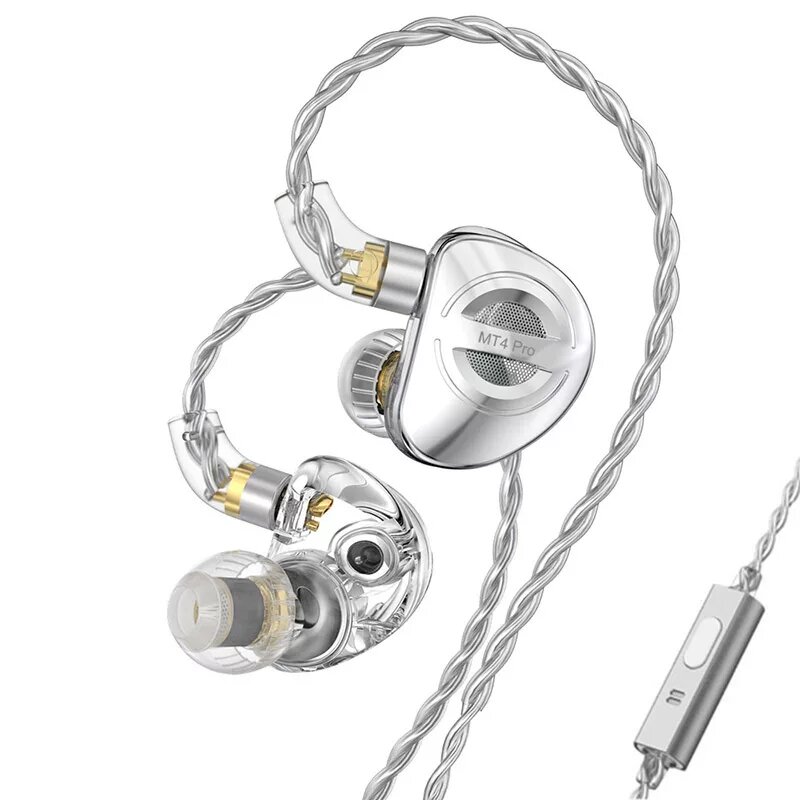 TRN MT4 Pro Двойной драйвер HiFi цифровые наушники в сияющем серебре с Type-C кабелем, резиновой конструкцией,