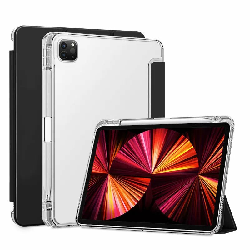 IPad Pro 2021 11-дюймовый магнитный три-сгибаемый чехол с отсеком для ручки - Черный одиночный чехол