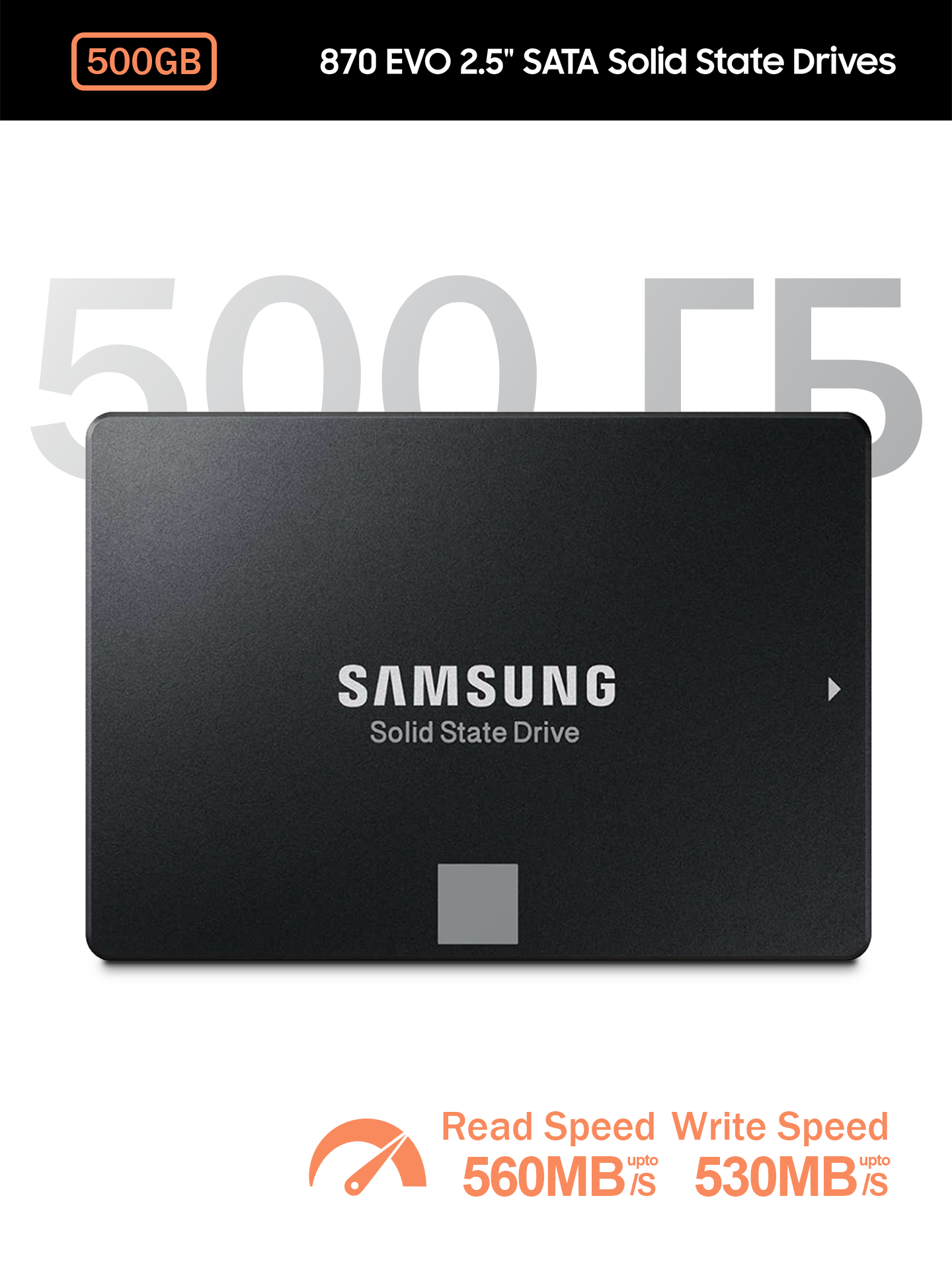 Твердотельный накопитель 870 EVO 500 ГБ 2.5" SATA III 6 Гбит/с 560/530 МБ/с V-NAND TLC SSD для ПК ноутбука