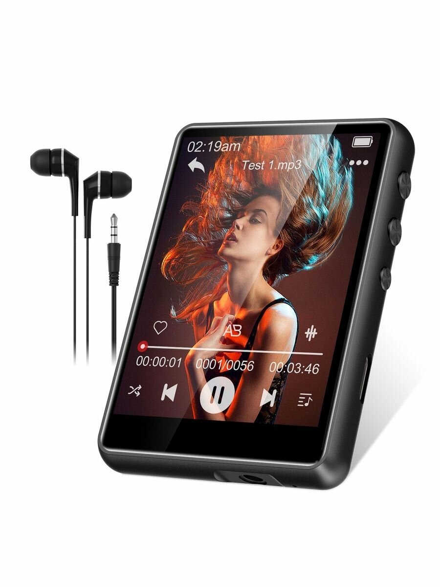 MP3-плеер Bluetooth MECHEN M3 64 Гб 2,4-дюймовый музыкальный плеер с наушниками, Сенсорный экран, силиконовый чехол, Диктофон, звук HiFi, защитный чехол для наушников в комплекте