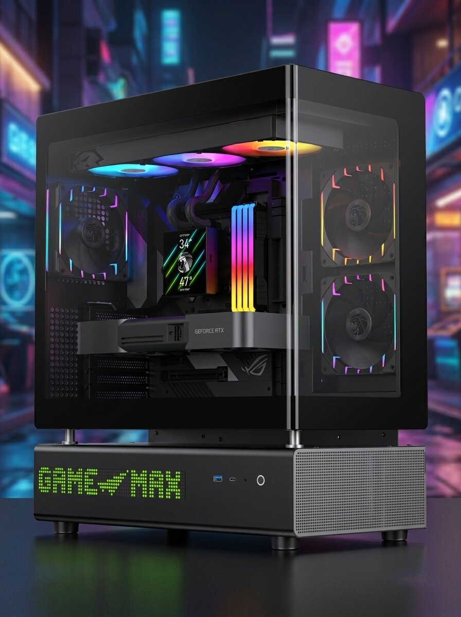 Корпус для ПК GAMEMAX N90 BG Midi-Tower, ATX, Micro-ATX Mini-ITX Закаленное стекло 1*USB3.2, 1*USB Type-C, 6*120мм