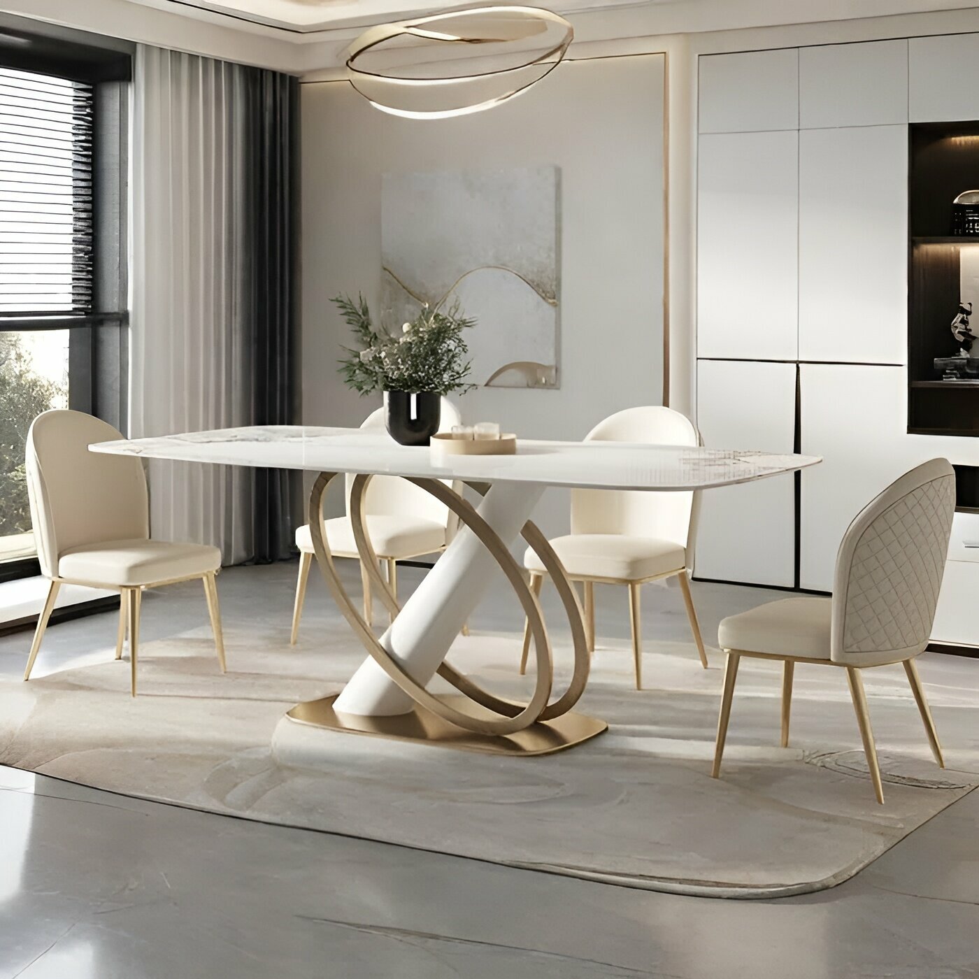 Обеденный стол VelmoraStudio Orbit Marble, мраморный, золотой, 180х90 см