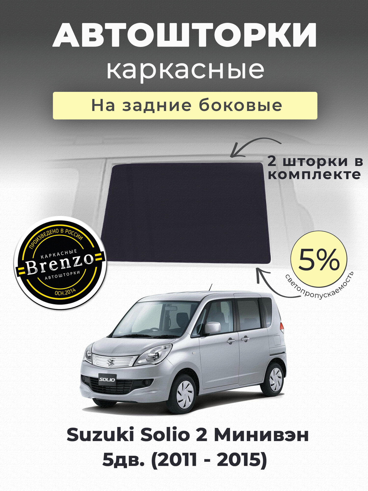 Каркасные шторки Suzuki Solio 2 Минивэн 5дв. (2011 - 2015) на задние двери 5%, сетки от солнца в машину