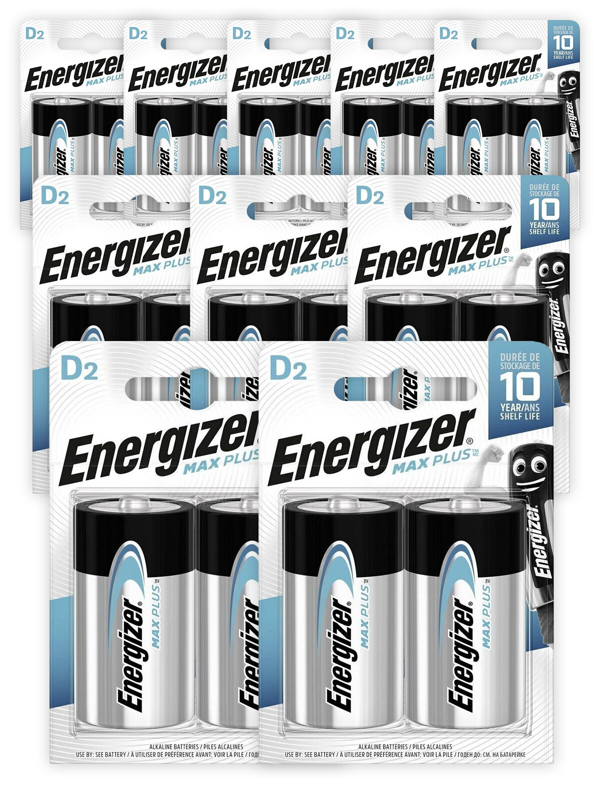 Батарейки Energizer Max Plus D / LR20 алкалиновые 10 блистеров 20 шт