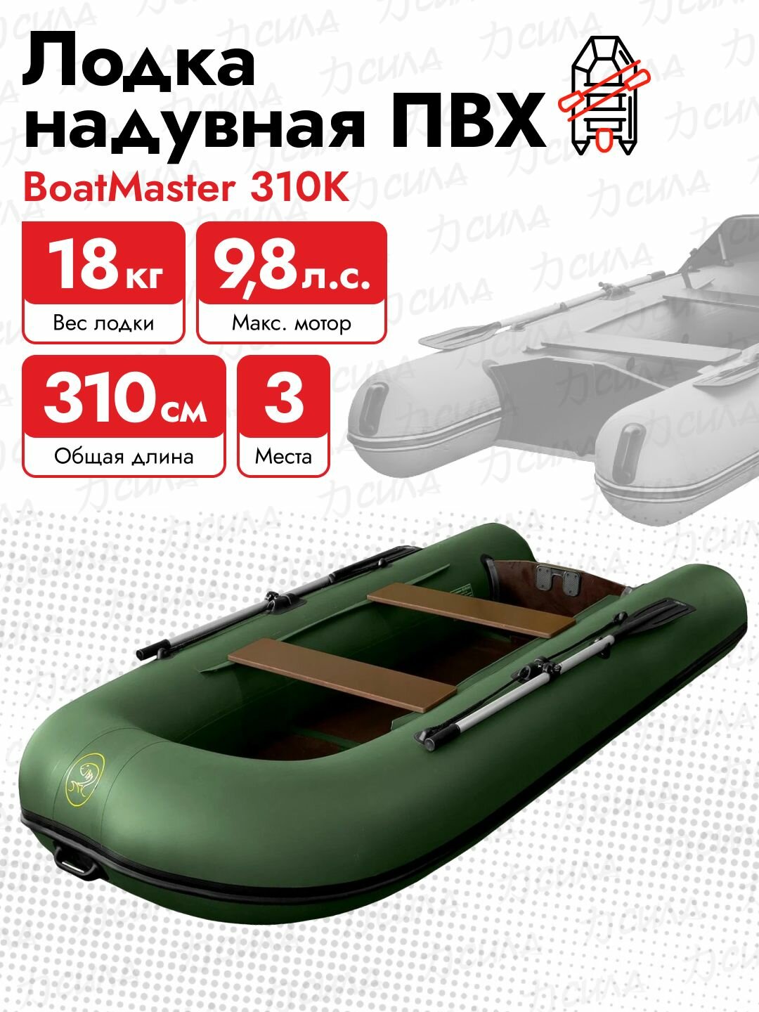 Лодка надувная ПВХ BoatMaster 310K, оливковый