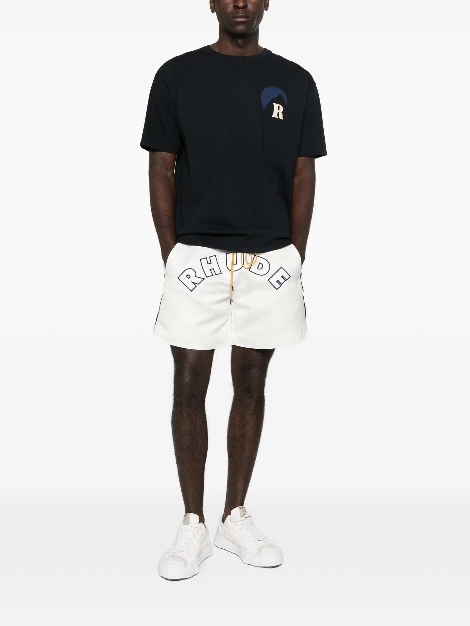 Шорты Rhude Logo-print drawstring shorts, размер 48, бежевый/белый — фото 1