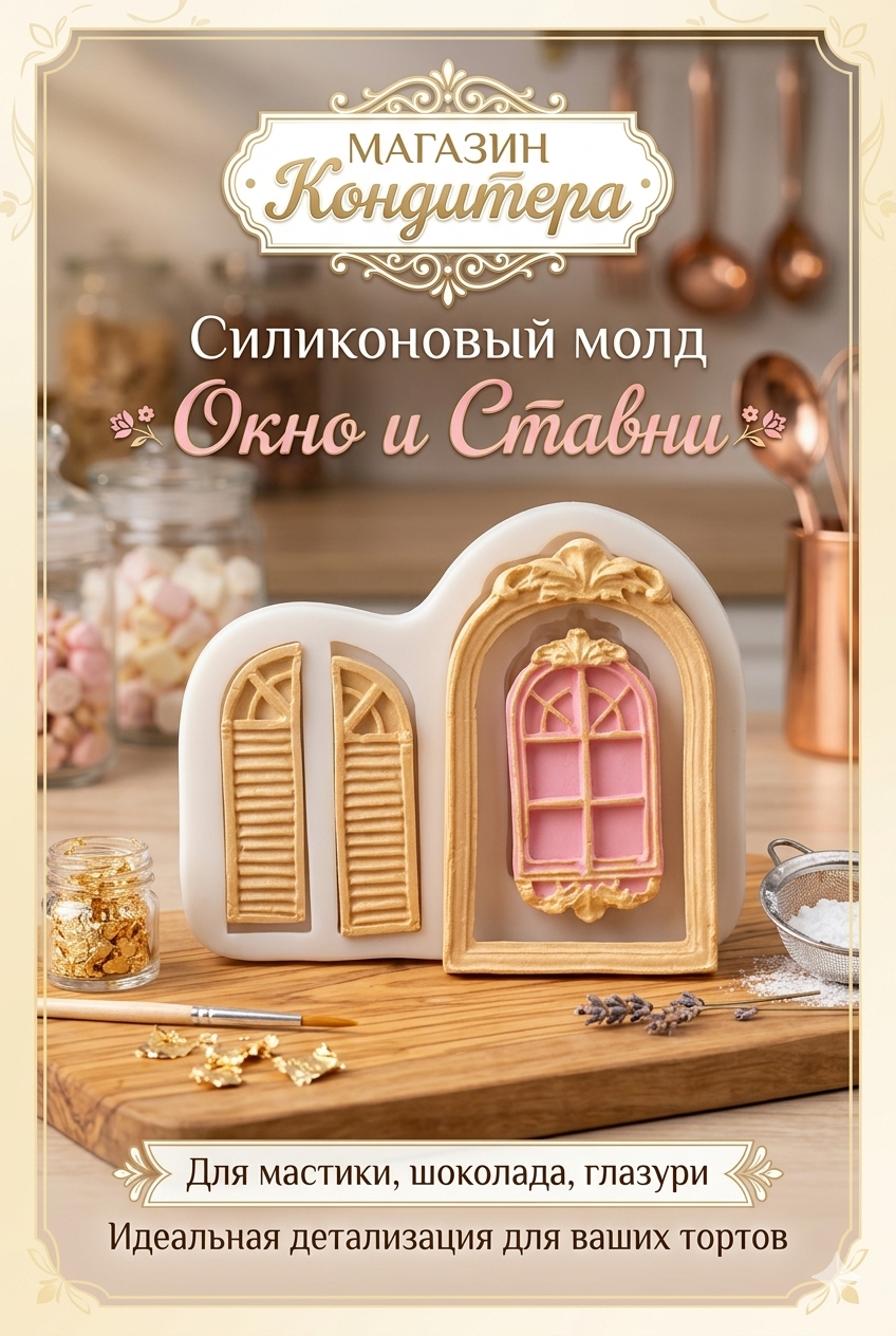 Силиконовый молд "Окно и ставни" для мастики и полимерной глины