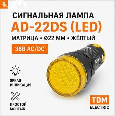 Лампа AD-22DS(LED)матрица d22мм желтый 36В AC/DC TDM