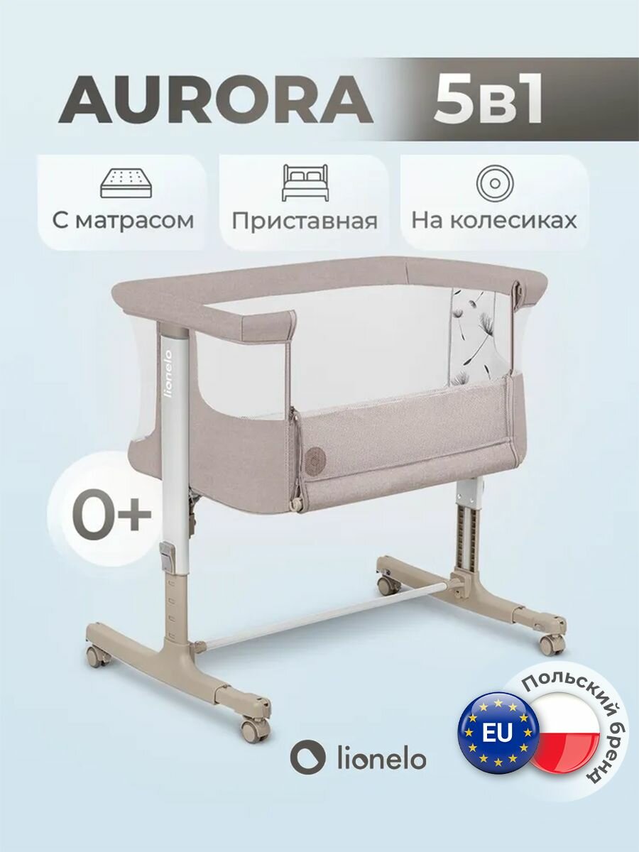 Приставная кроватка для новорожденных Lionelo Aurora детская колыбель