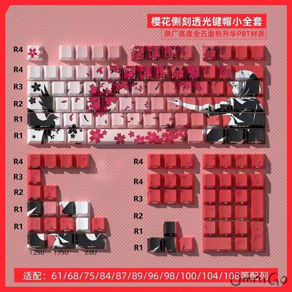 Кейкапы для механической клавиатуры, Sakura, PBT клавиши Красный)