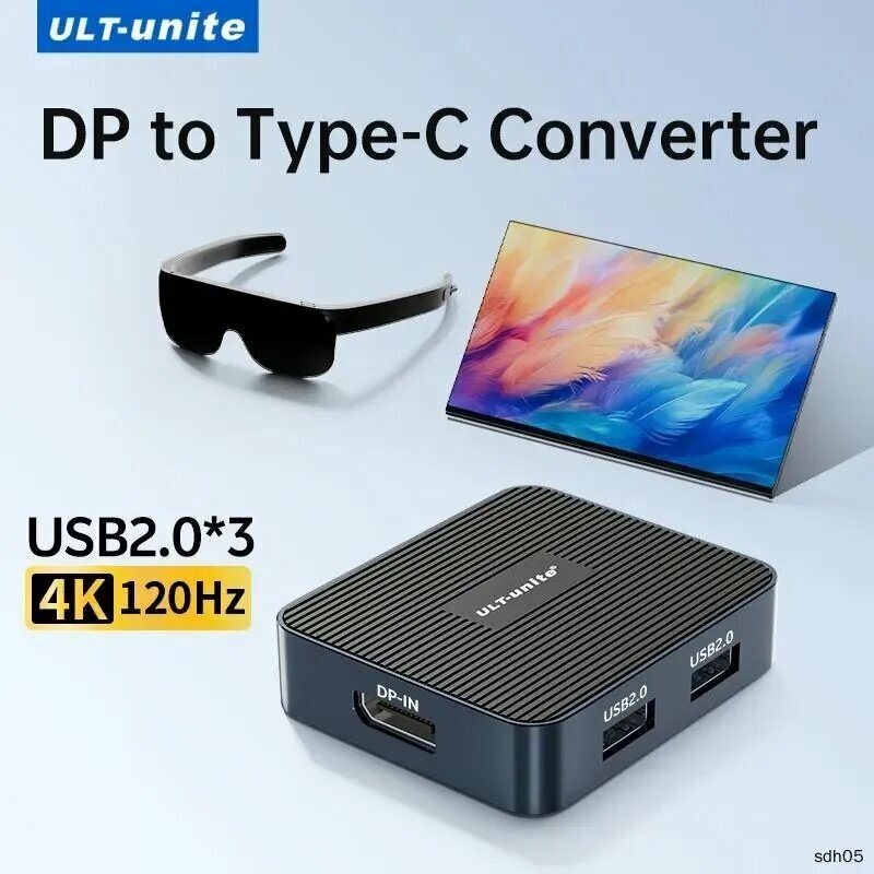 4K120Hz док-станция DisplayPort на Type-C с 3 портами USB 2.0 и питанием 5V/1A (поддерживает до 2K240Hz) Совместимо с AR/XR-очками брендов: XREAL, VITURE, RayNeo, Rokid
