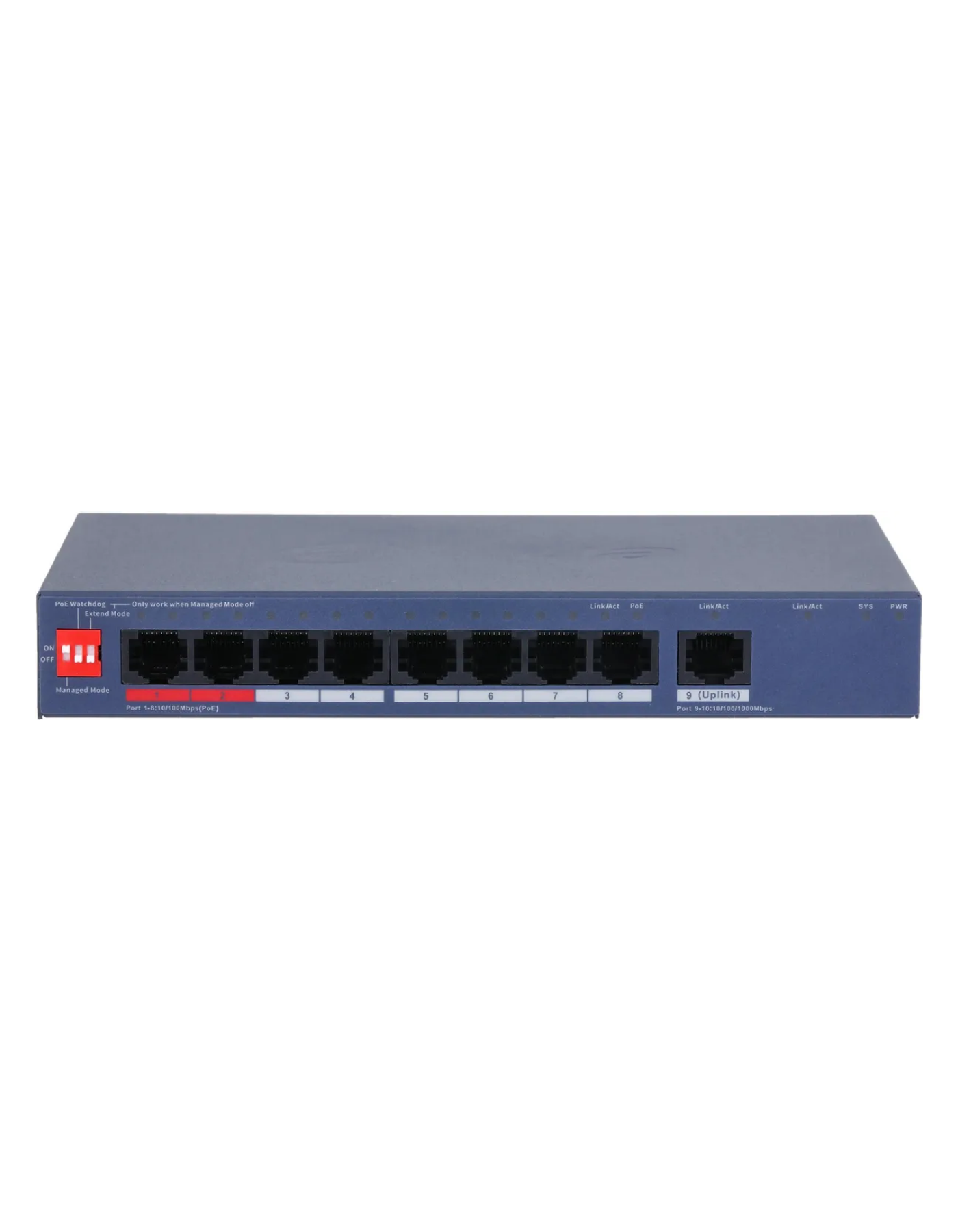 Коммутатор Dahua "DH-CS4009-8ET1GT-110", 9 портов, с PoE, управляемый