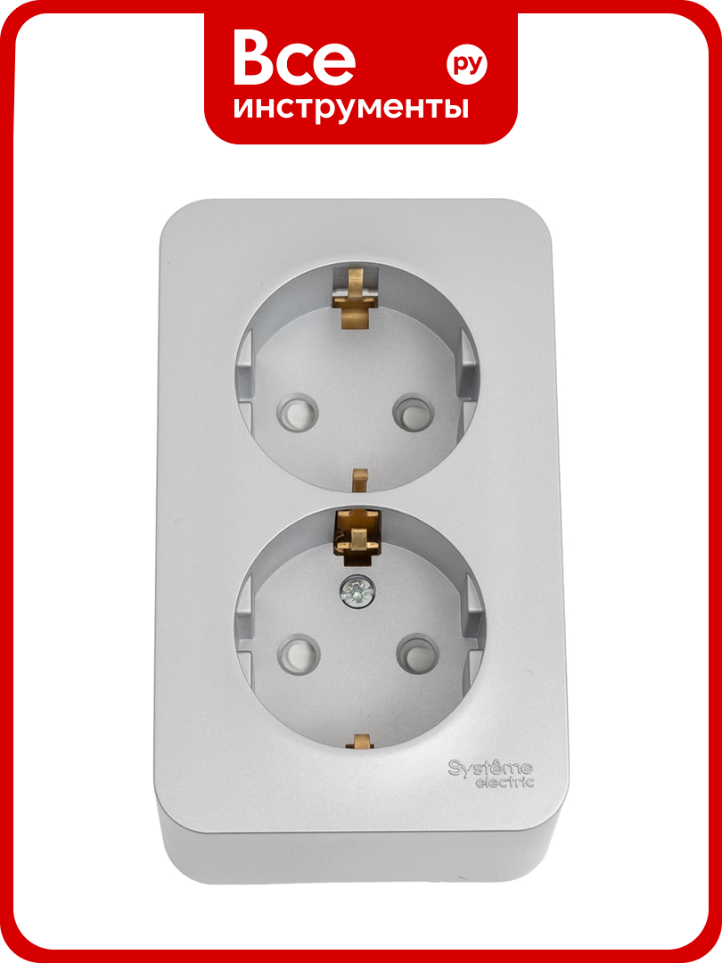 2-ая наружная розетка Systeme Electric Blanca Алюминий, с заземлением, со шторками, 16А,