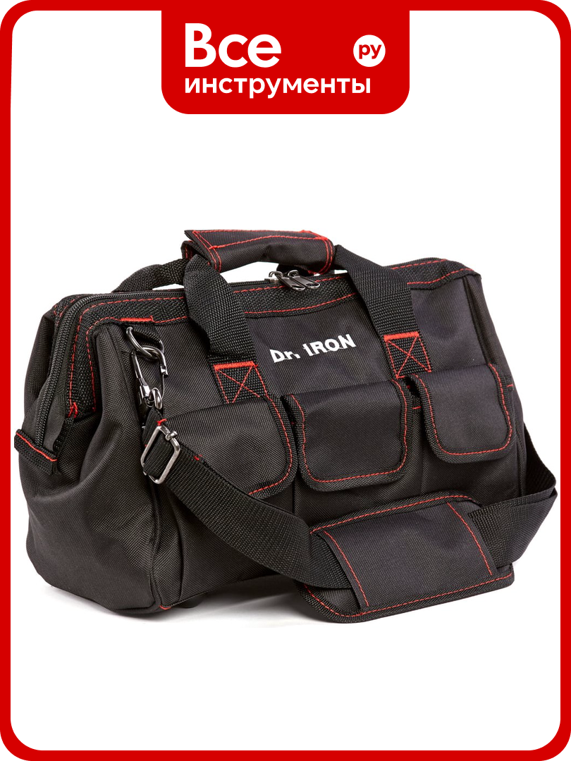 Сумка Dr.IRON для инструмента с ремнем DR1020 из оксфордского материала, с жестким каркасом, в черно‑красном исполнении