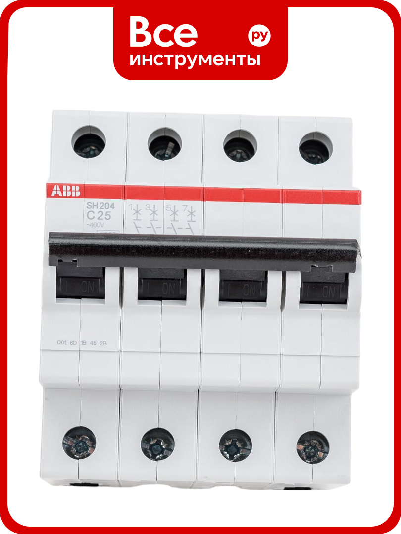 Автоматический выключатель ABB 4‑полюсной SH204 C 25 2CDS214001R0254 защита IP20, монтаж на DIN‑рейку, корпус белый