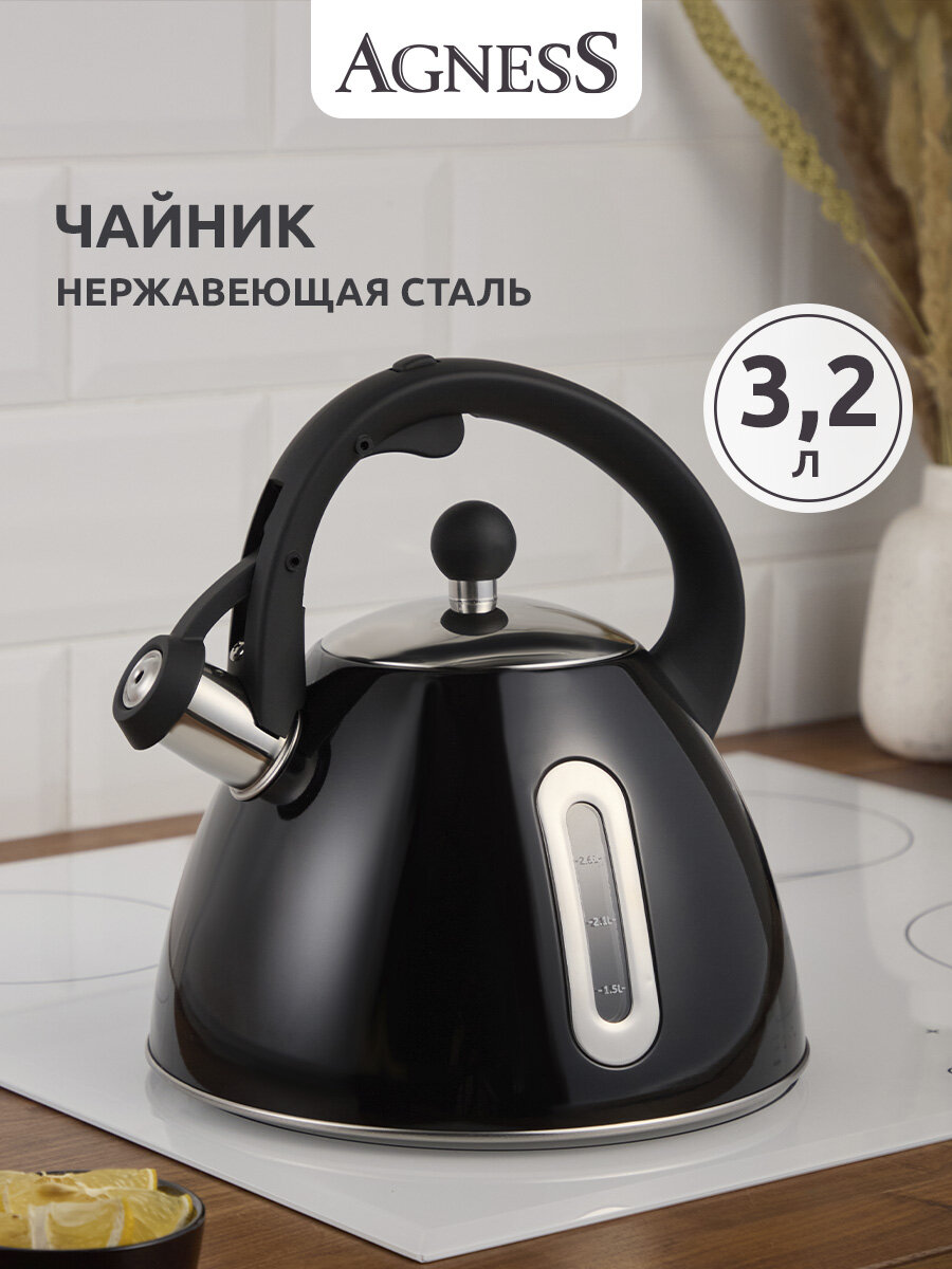 Чайник со свистком для плиты Agness 3.2 л для всех видов плит