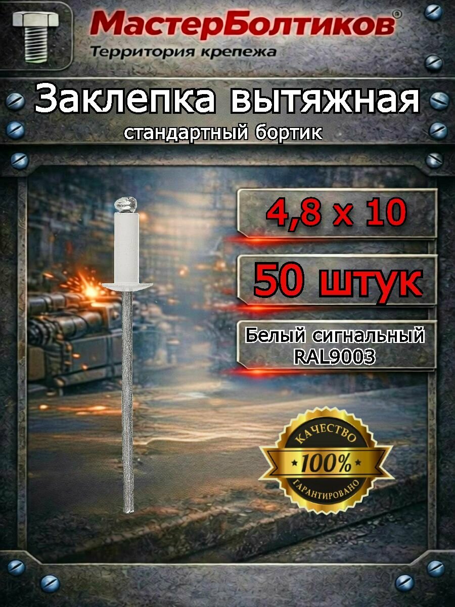 Заклепка вытяжная, крашенная Al/St RAL9003 цвет белый сигнальный 4.8х10 "МастерБолтиков" ( 50 штук )