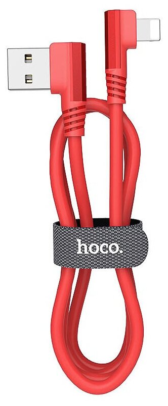 Кабель для Apple 8 pin HOCO U83, 1.2м, 2.4A, силикон, угловой, красный