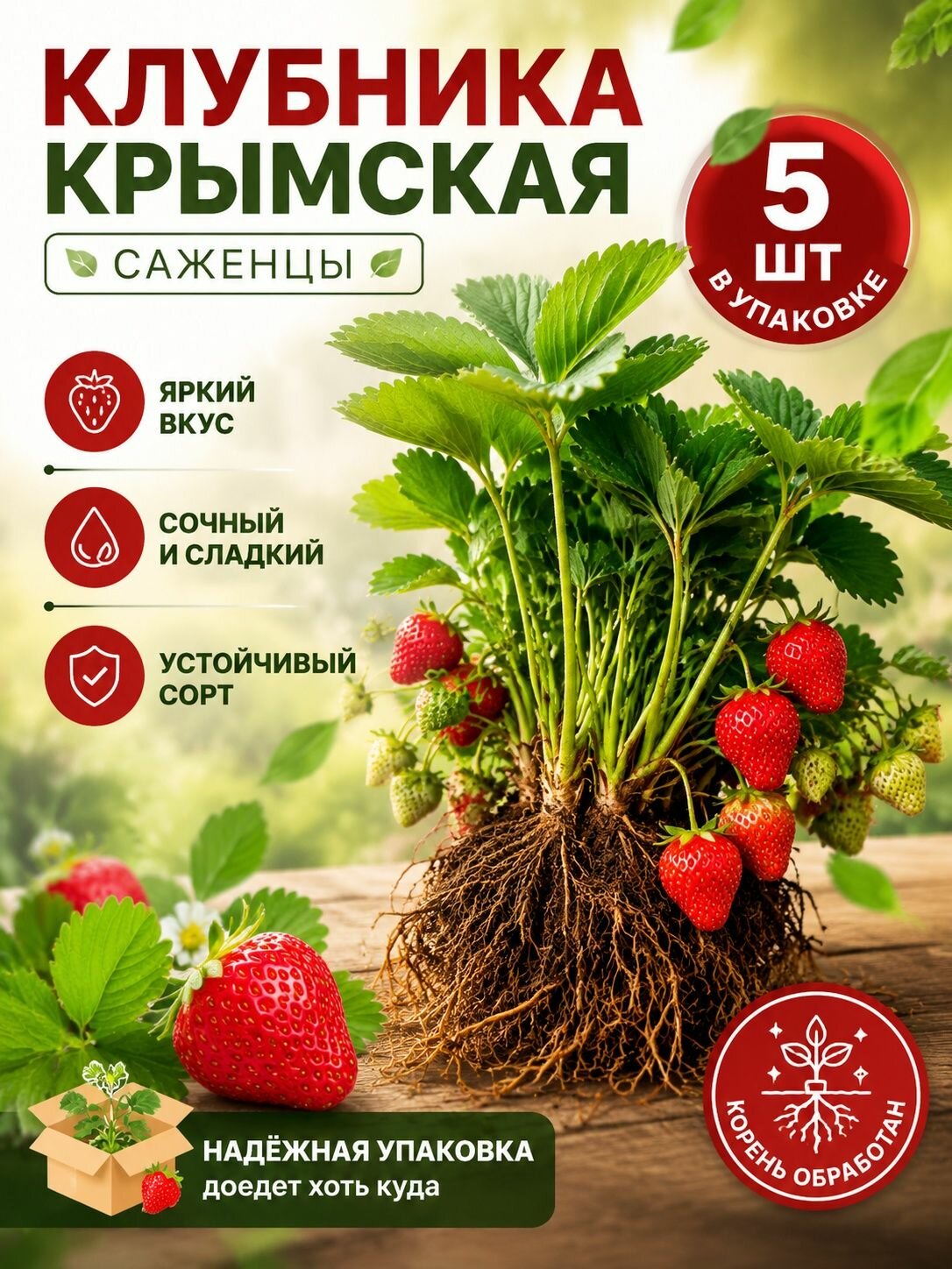 Саженцы клубники кримская 5-шт, доедут хоть куда