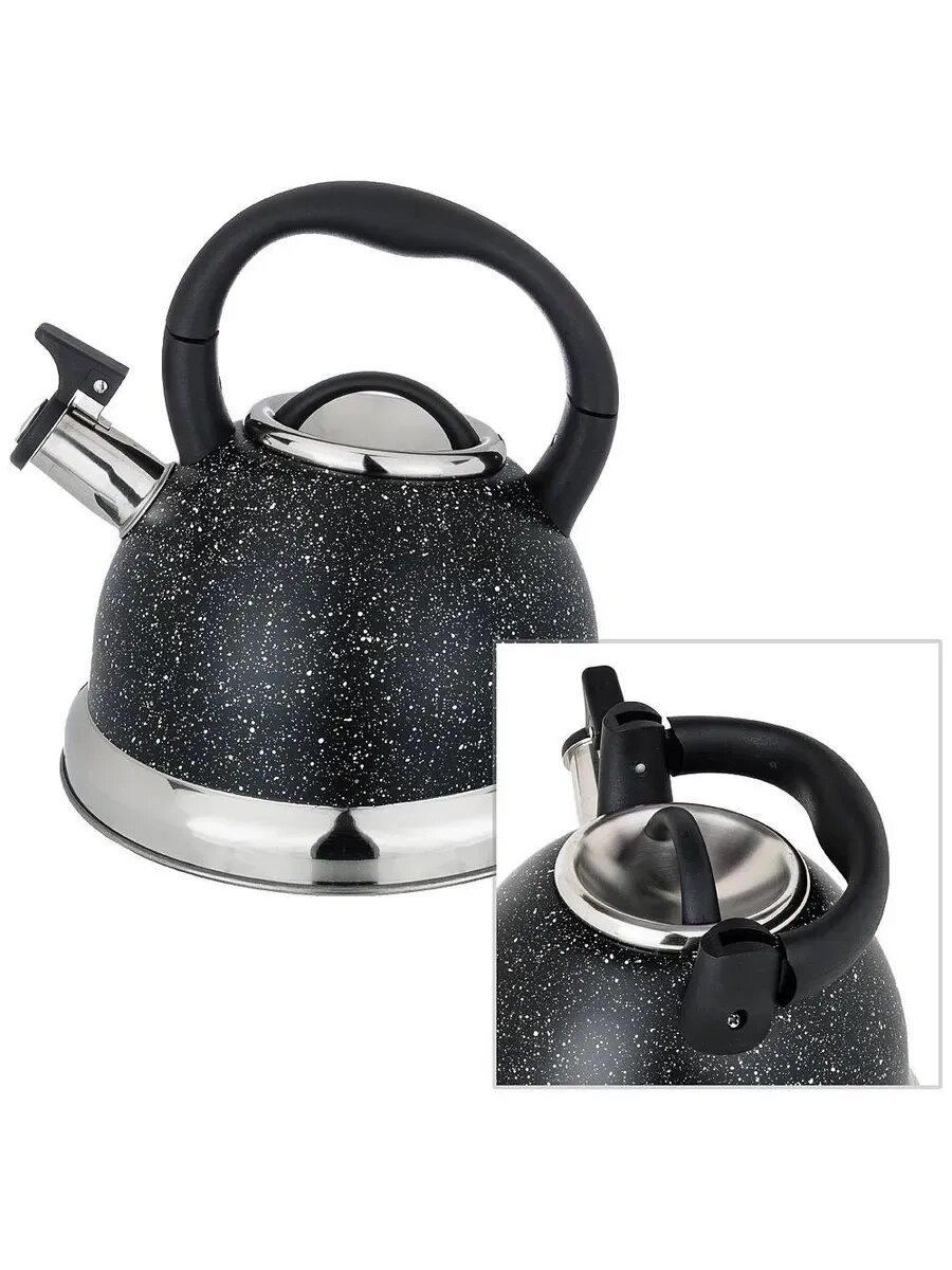 Чайник Agness Black Marble 3л со свистком, индукция