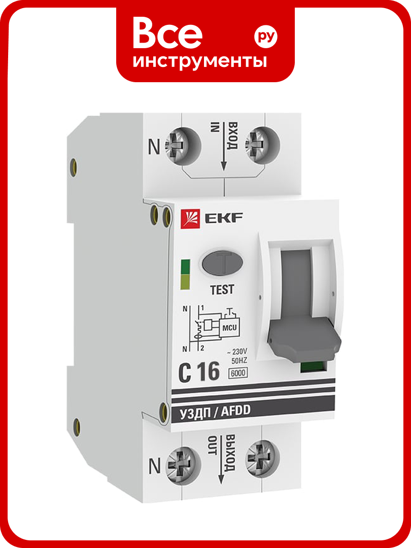Устройство защиты от дугового пробоя EKF PROxima 1P+N, 16А, 6 кА, уздп afdd-2-16C-pro
