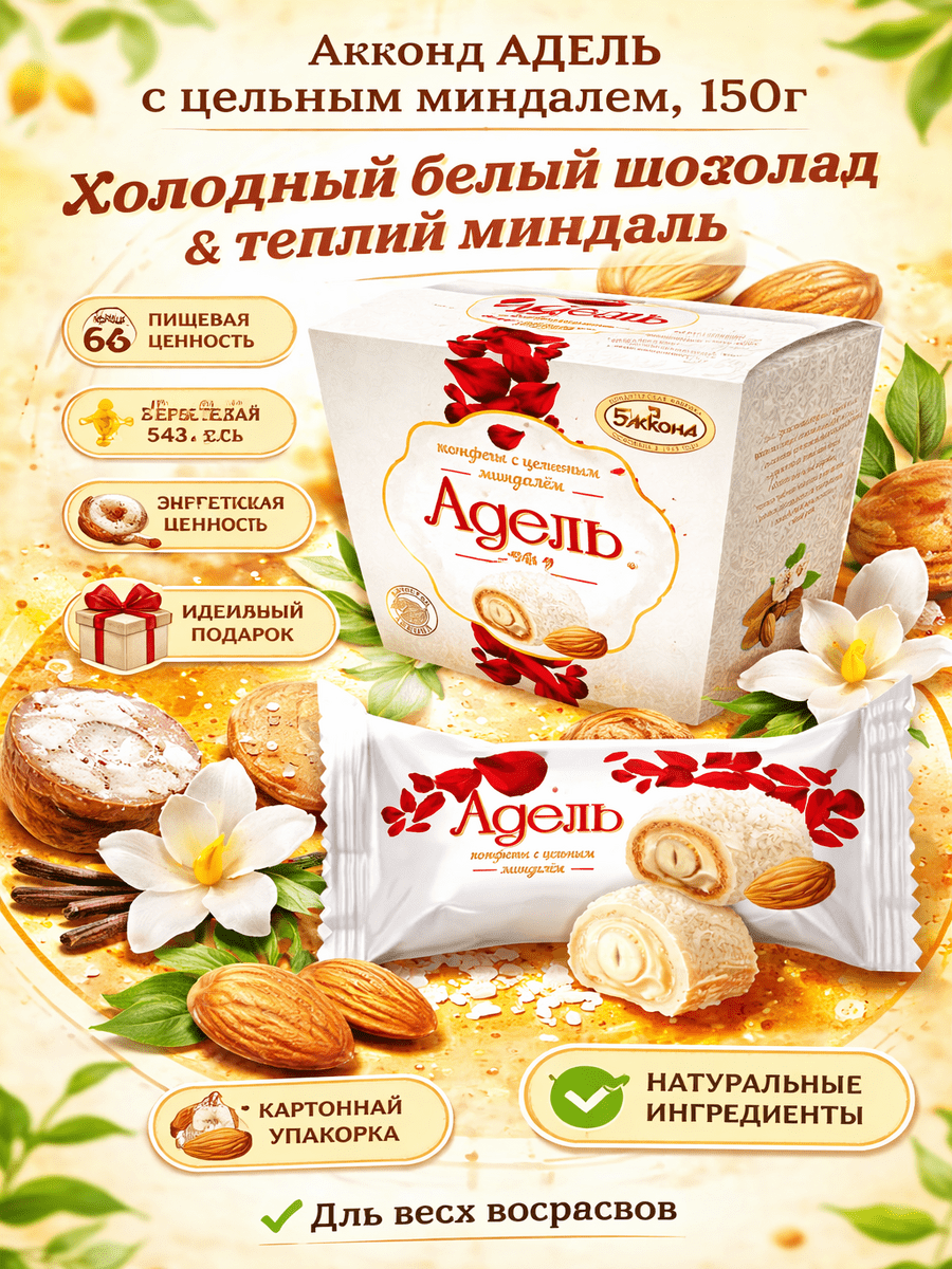 Конфеты Акконд Адель с цельным миндалем, 150г