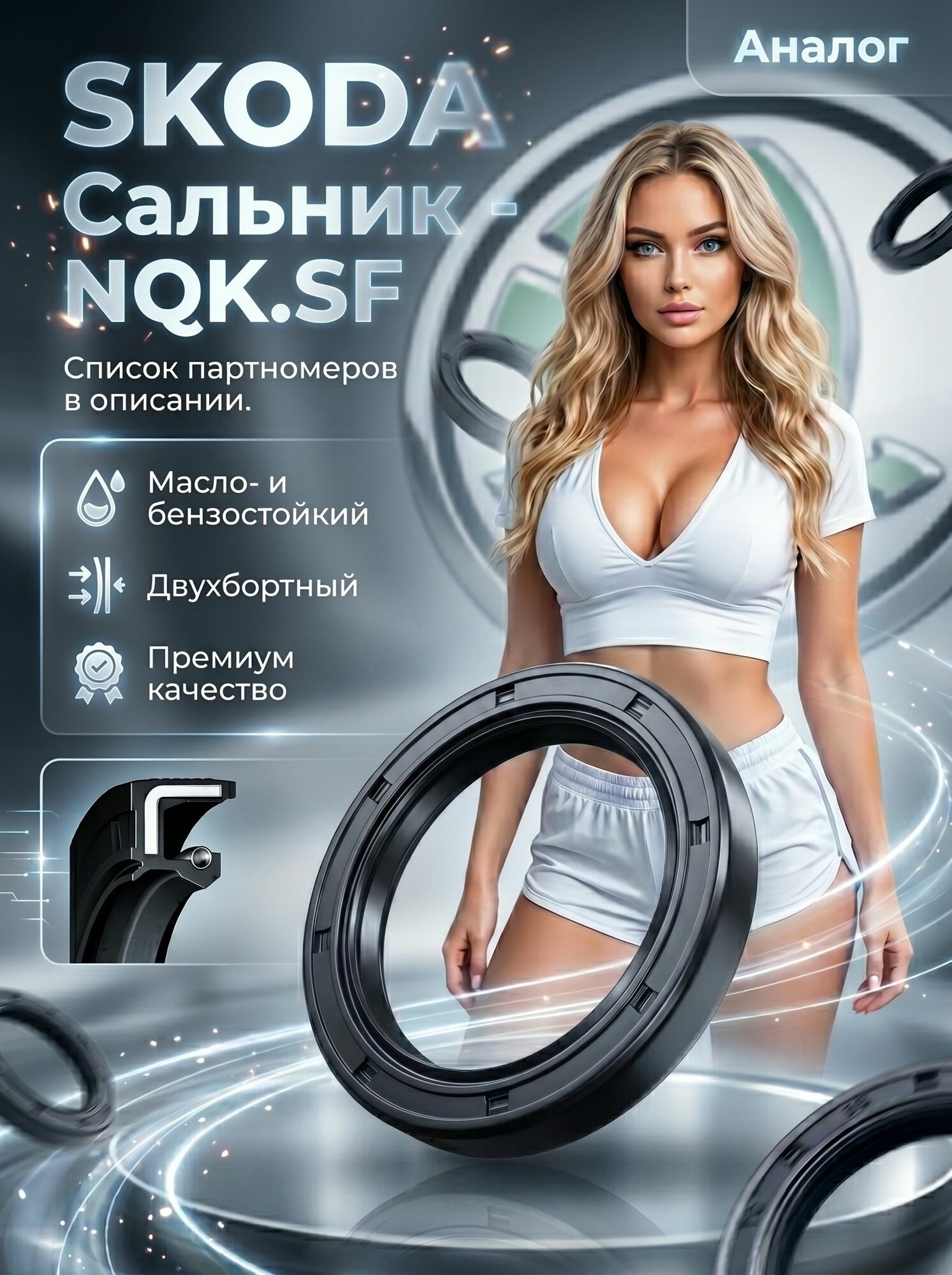 Сальник коробки передач 12015555B - NQK.SF на SKODA ROOMSTER Praktik (5J)