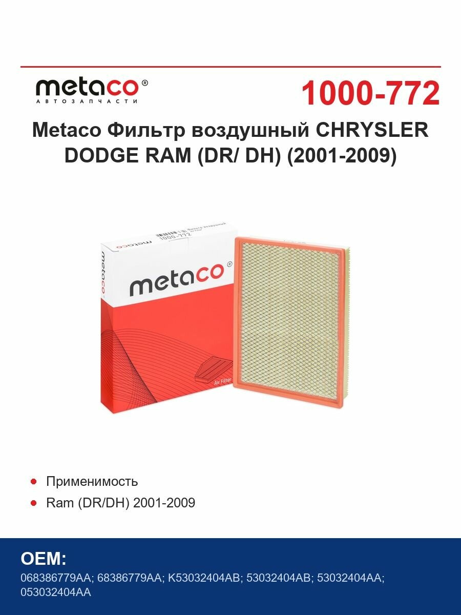 Metaco Фильтр воздушный CHRYSLER DODGE RAM (DR/ DH) (2001-2009)
