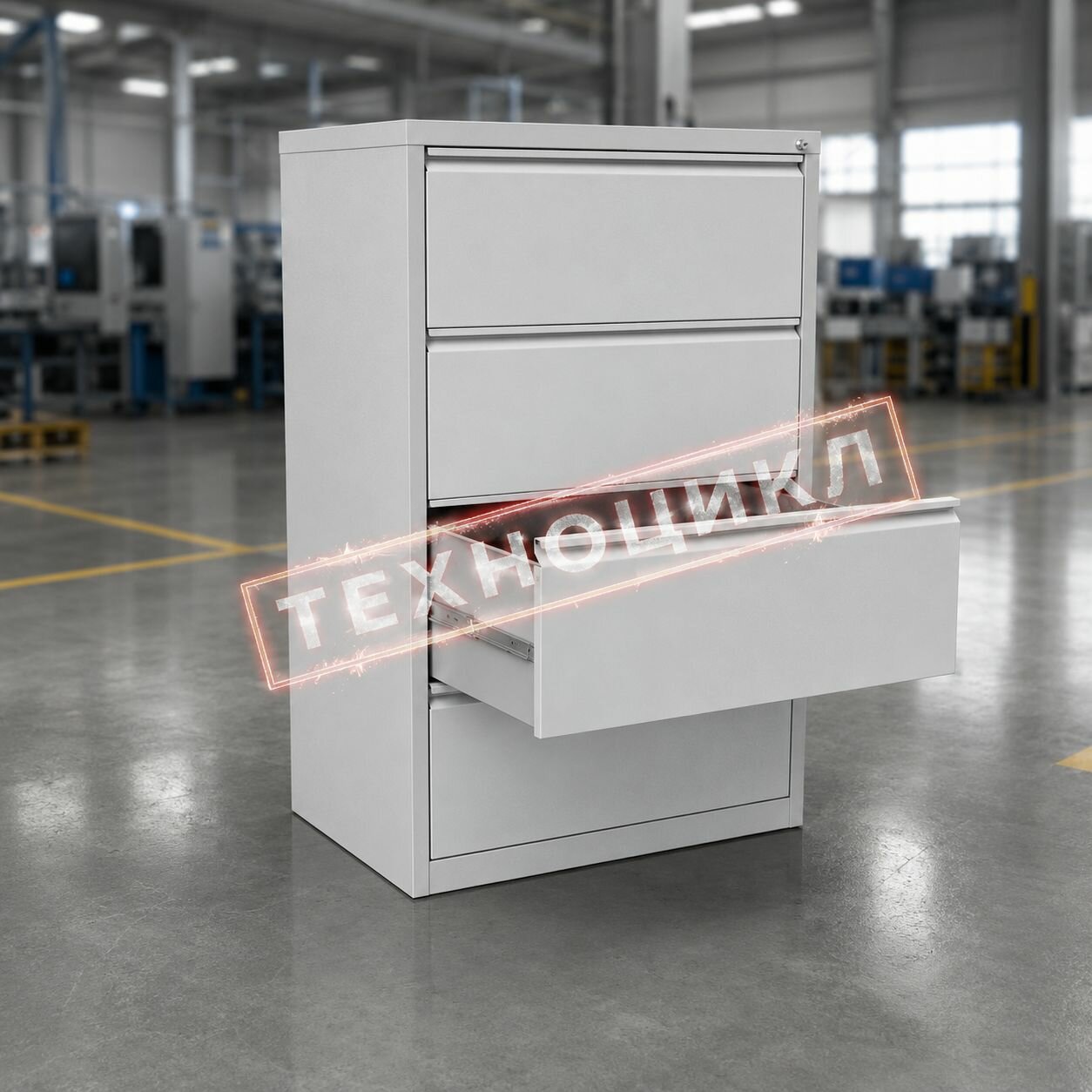 Шкаф картотечный металлический, ТЦК-КТ-020, 4 ящиков, металл 0,7 мм, 1310х490х600 мм, серый RAL 7035, техноцикл