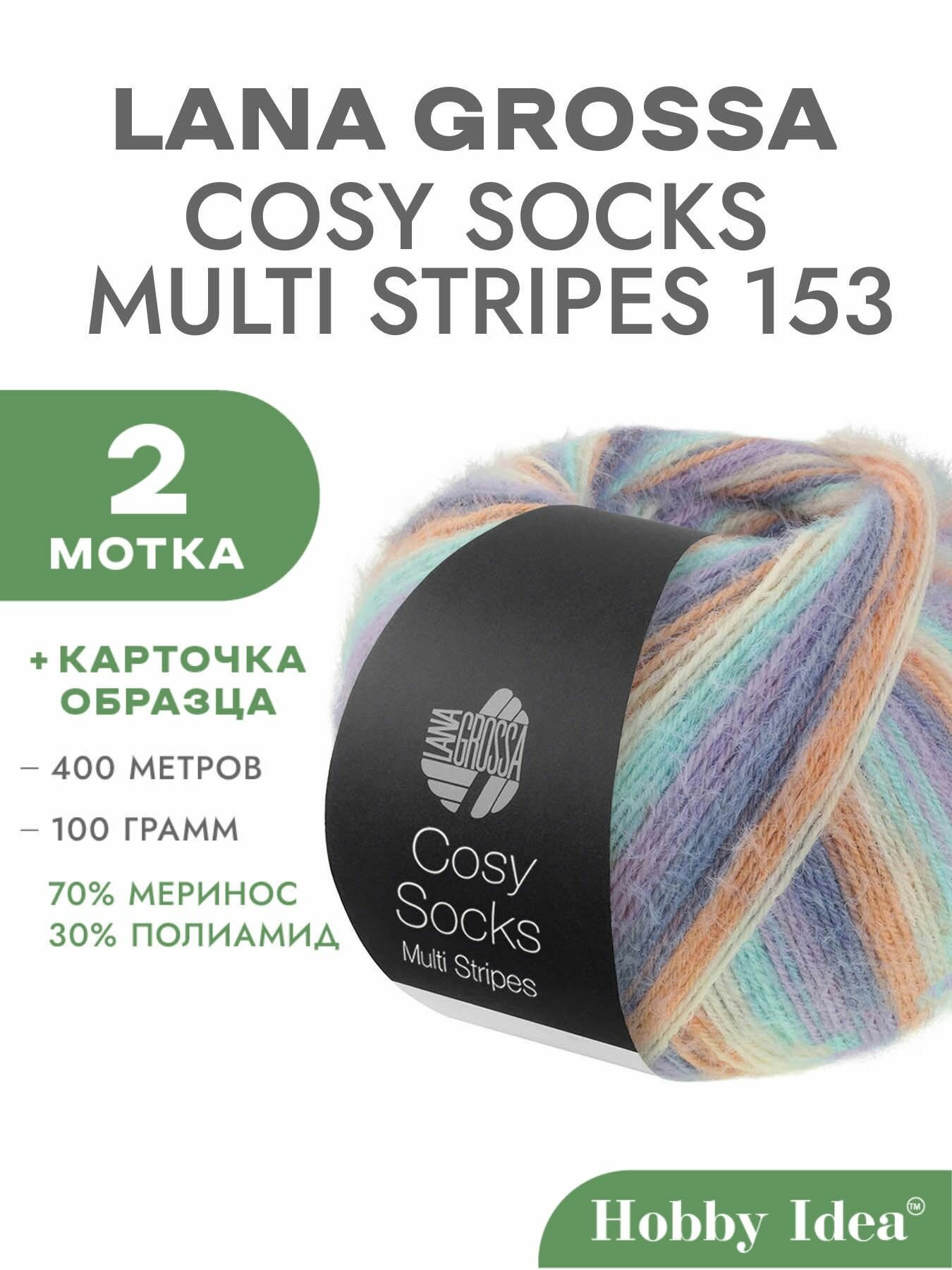 Пряжа Lana Grossa Meilenweit 100 Cosy Socks Multi Stripes 153 2 мотка (Пушистые нитки Лана Гросса Кози Сокс Мульти Стрипс)