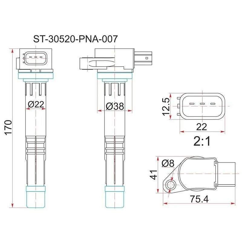 Катушка зажигания SAT ST-30520-PNA-007 HONDA ACCORD CL#/CM# 03-08/CR-V RD#/RE# 02-/STREAM RN# 00- K20A/K24A
