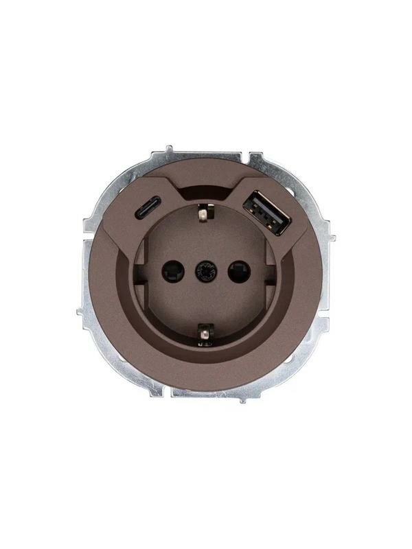 Розетка 1-м СП OSEN с заземл. TC + USB разъем механизм шоколад LEZARD 743-7388-181TC