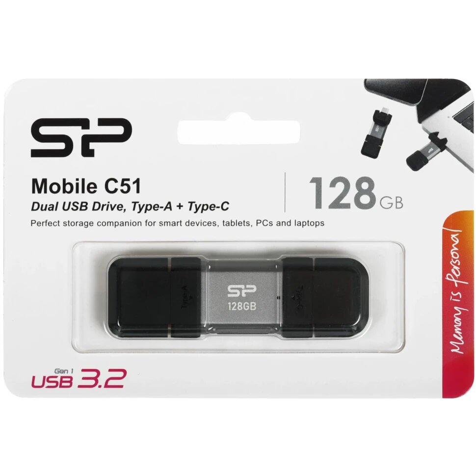 Память OTG USB Flash 128 ГБ Silicon Power Mobile C51 [SP128GBUC3C51V1S]